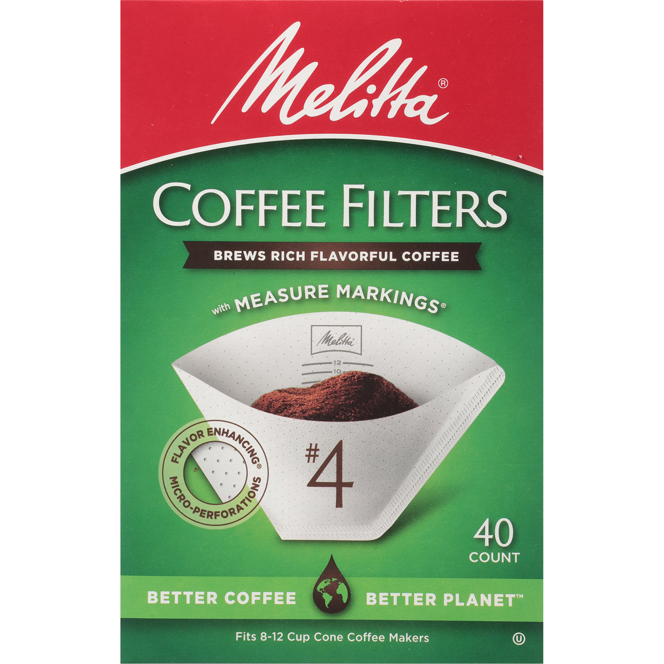 Melitta® #4 Cone Filter Paper White - Measure Markings - 40 Ct ...